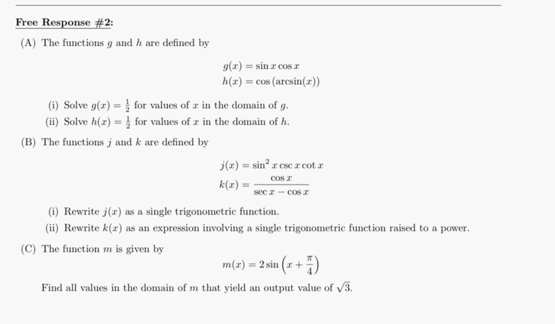 Solved Free Response #2:(A) ﻿The functions g ﻿and h ﻿are | Chegg.com