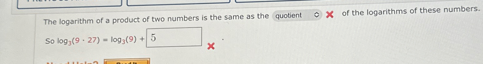 Solved The logarithm of a product of two numbers is the same | Chegg.com
