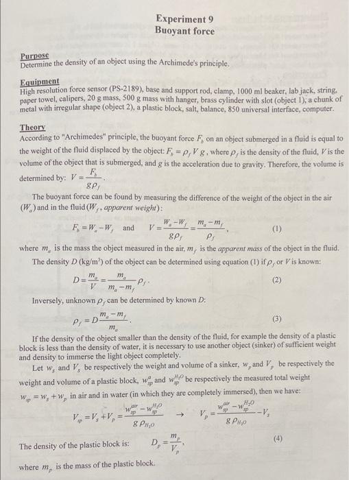 Solved Table 3 Densities of object 1, object 2, the plastic | Chegg.com