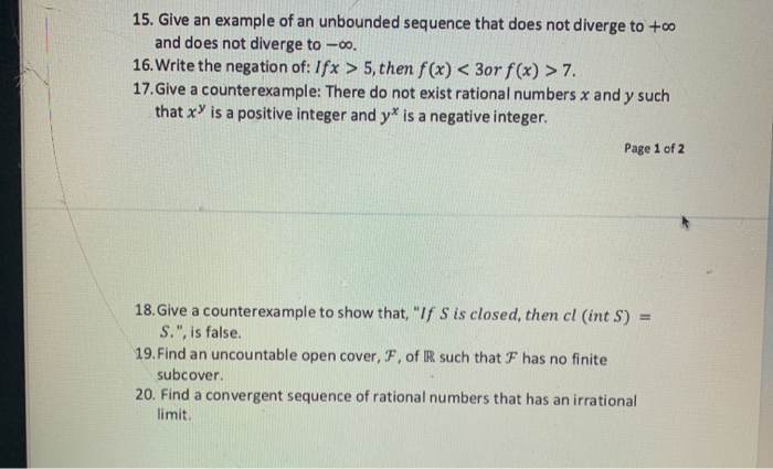 Solved 15. Give an example of an unbounded sequence that | Chegg.com