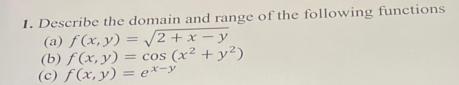 Solved Describe the domain and range of the following | Chegg.com