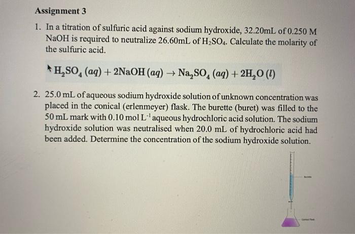 Solved Assignment 3 1. In a titration of sulfuric acid | Chegg.com