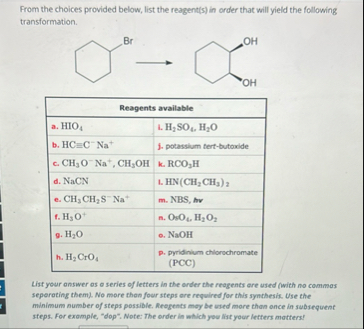 Solved From the choices provided below, list the reagent(s) | Chegg.com