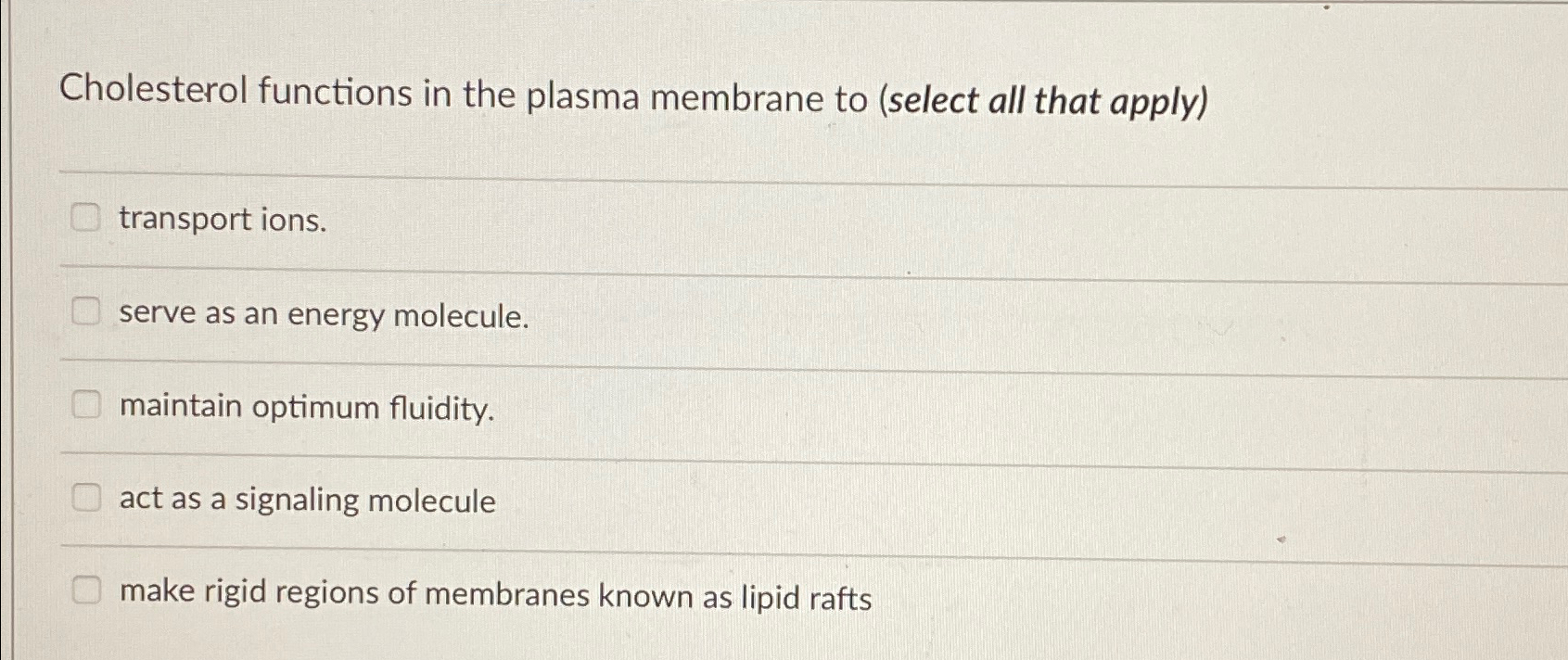 Solved Cholesterol functions in the plasma membrane to | Chegg.com