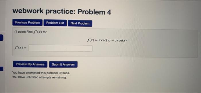 Solved webwork practice: Problem 4 Previous Problem Problem | Chegg.com
