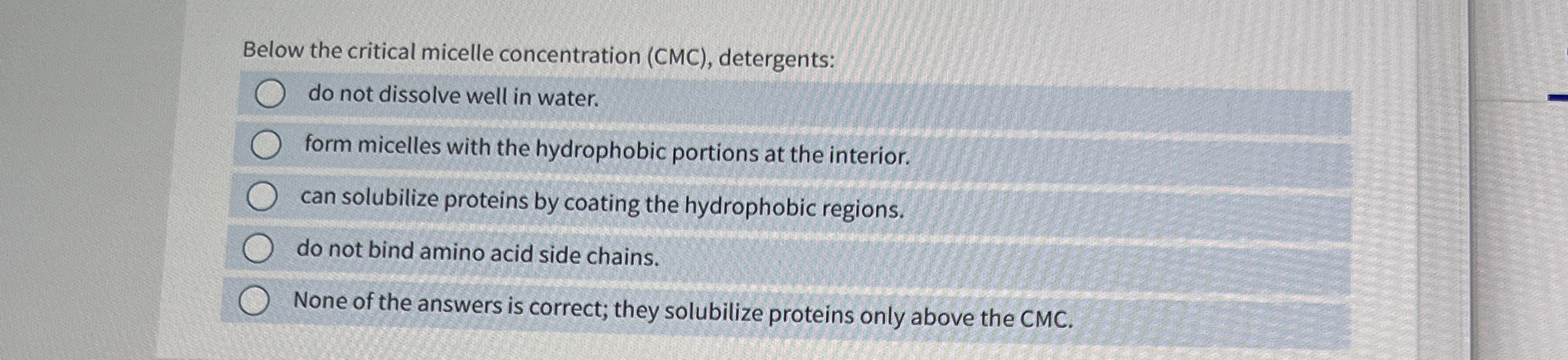 Solved Below the critical micelle concentration (CMC), | Chegg.com