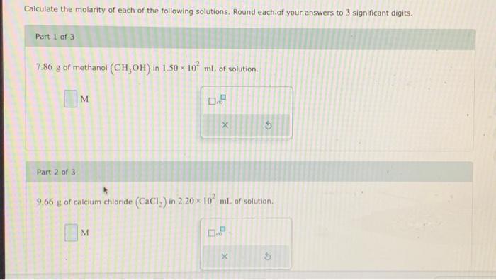 Solved Calculate the molarity of each of the following | Chegg.com