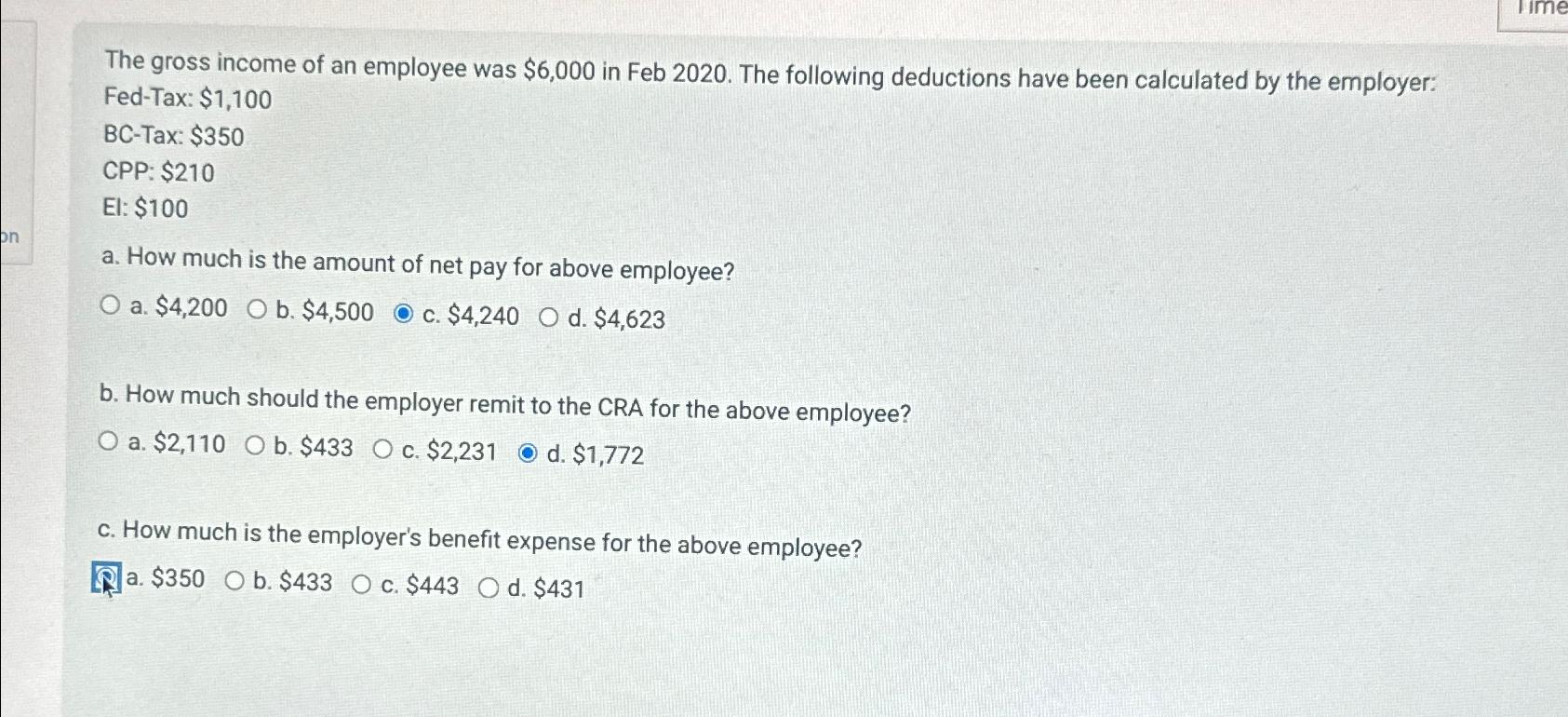 Solved The gross income of an employee was $6,000 ﻿in Feb | Chegg.com