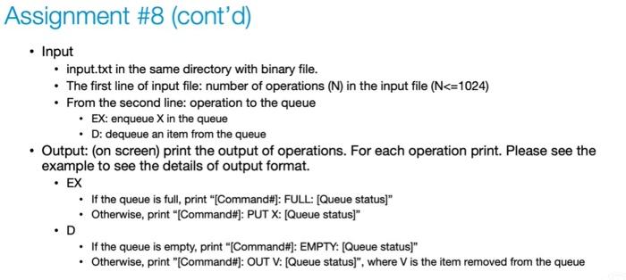 Solved Assignment #8 • Implement a queue of a character with | Chegg.com