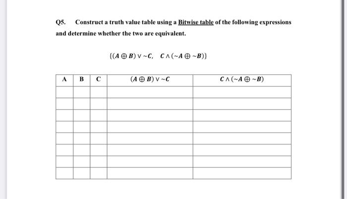 Solved Q5. Construct a truth value table using a Bitwise | Chegg.com