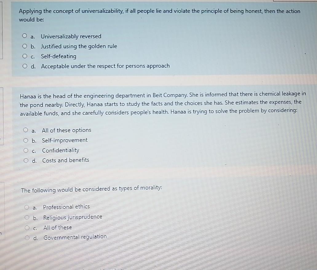 Solved Applying the concept of universalizability, if all | Chegg.com