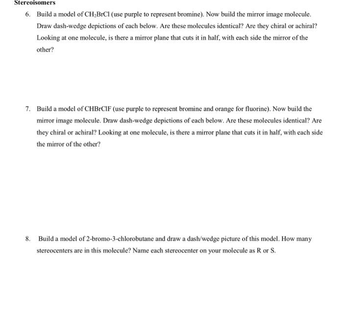 Solved 6. Build a model of CH2BrCl (use purple to represent | Chegg.com