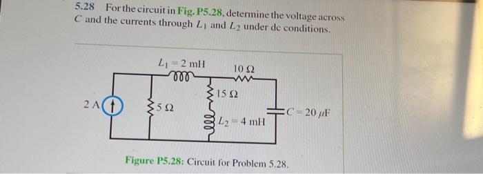Solved 5.28 For the circuit in Fig. P5.28, determine the | Chegg.com