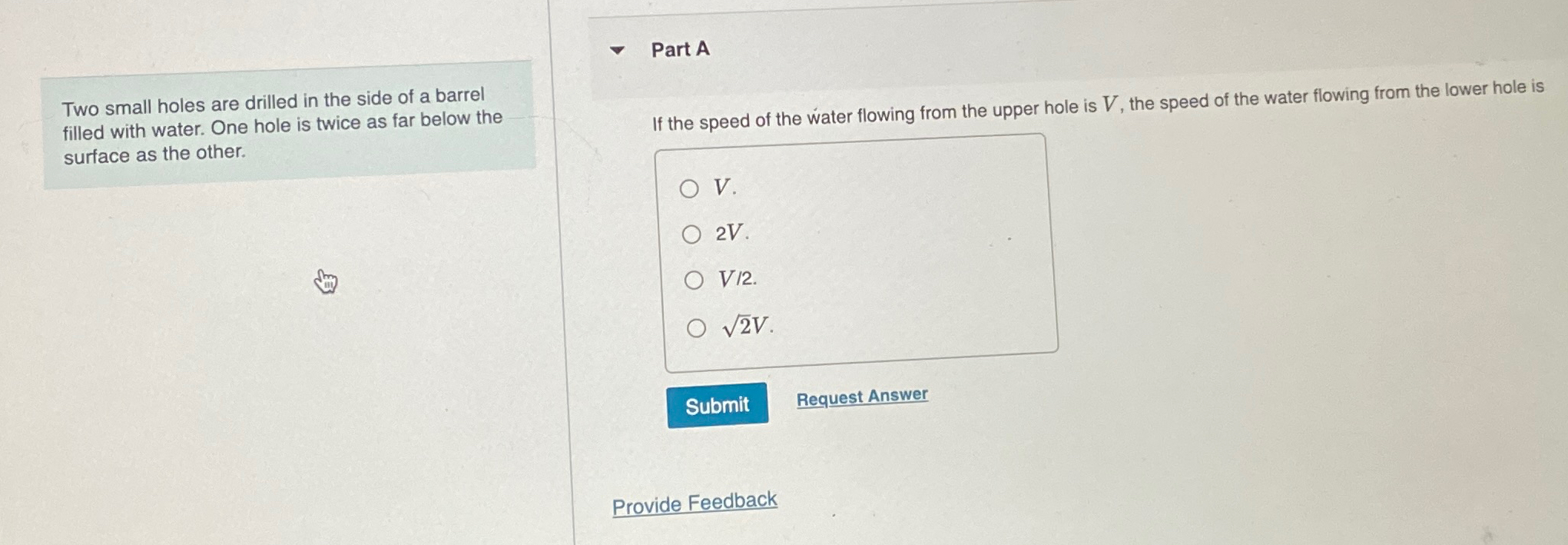 Solved Two small holes are drilled in the side of a barrel | Chegg.com
