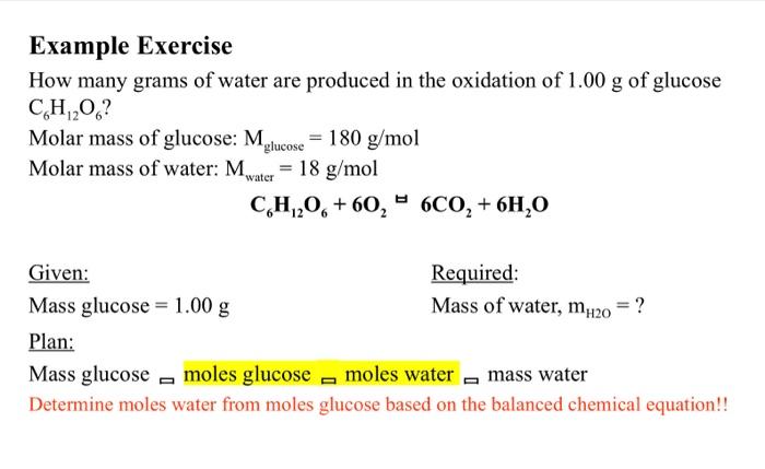 Solved Example Exercise How many grams of water are produced | Chegg.com