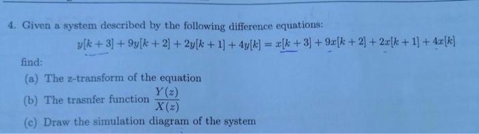 Solved Given a system described by the following difference | Chegg.com