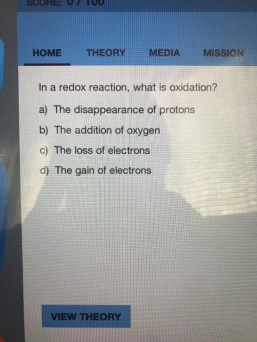 Solved SCORE: HOME THEORY MEDIA MISSION In a redox reaction, | Chegg.com