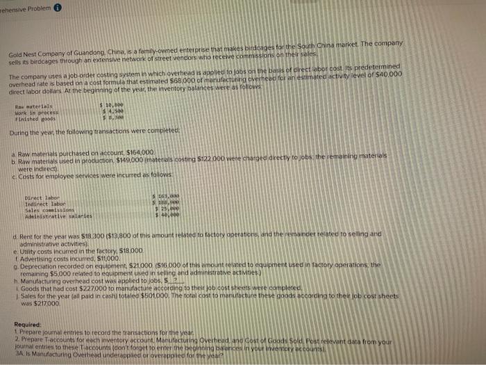 Solved rehensive Problem Gold Nest Company of Guandong, | Chegg.com