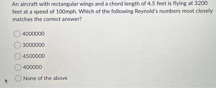 Solved An aircraft with rectangular wings and a chord length | Chegg.com