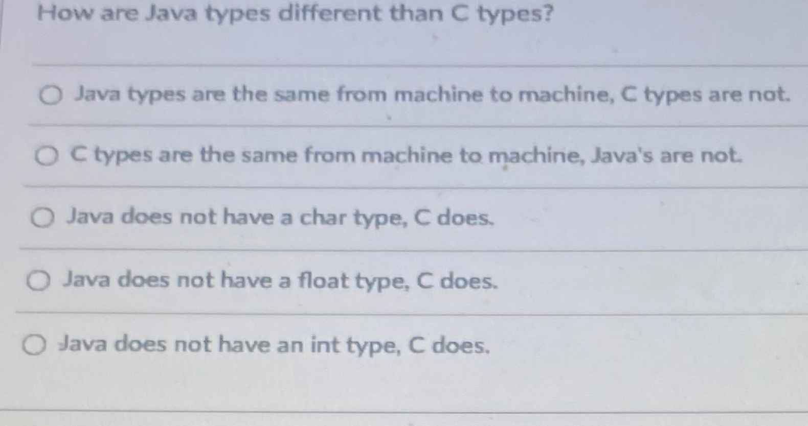 Solved How are Java types different than C types?Java types | Chegg.com