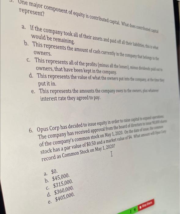 Solved Une major component of equity is contributed capital. | Chegg.com