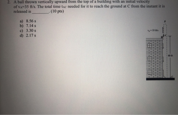 Solved 2. A ball thrown vertically upward from the top of a | Chegg.com