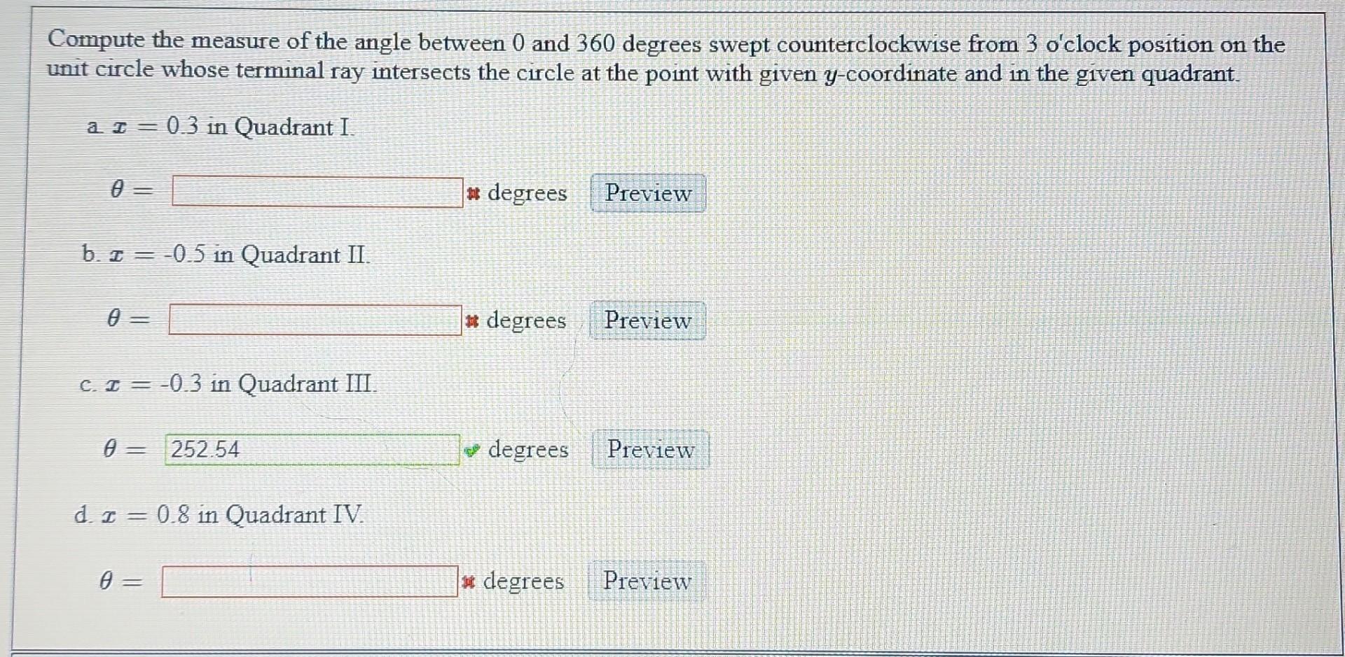 Solved Compute the measure of the angle between 0 and 360 | Chegg.com