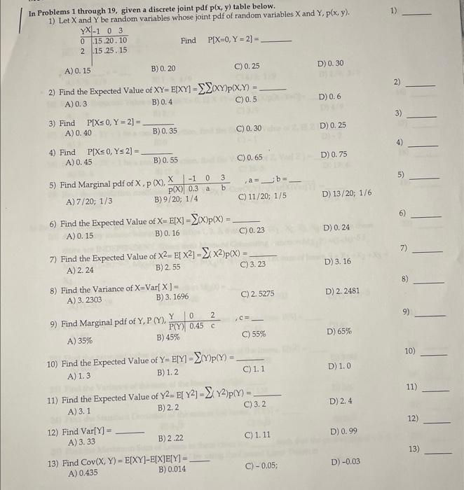 Solved In Problems 1 through 19, given a discrete joint pdf | Chegg.com