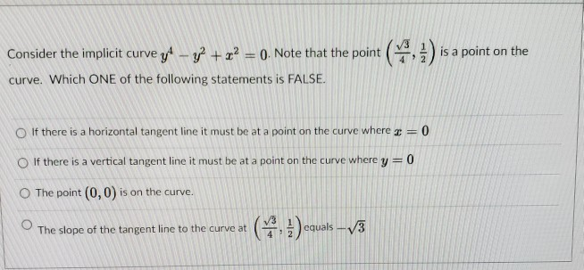 Solved Consider the implicit curve yt – pý+ x2 = 0. Note | Chegg.com