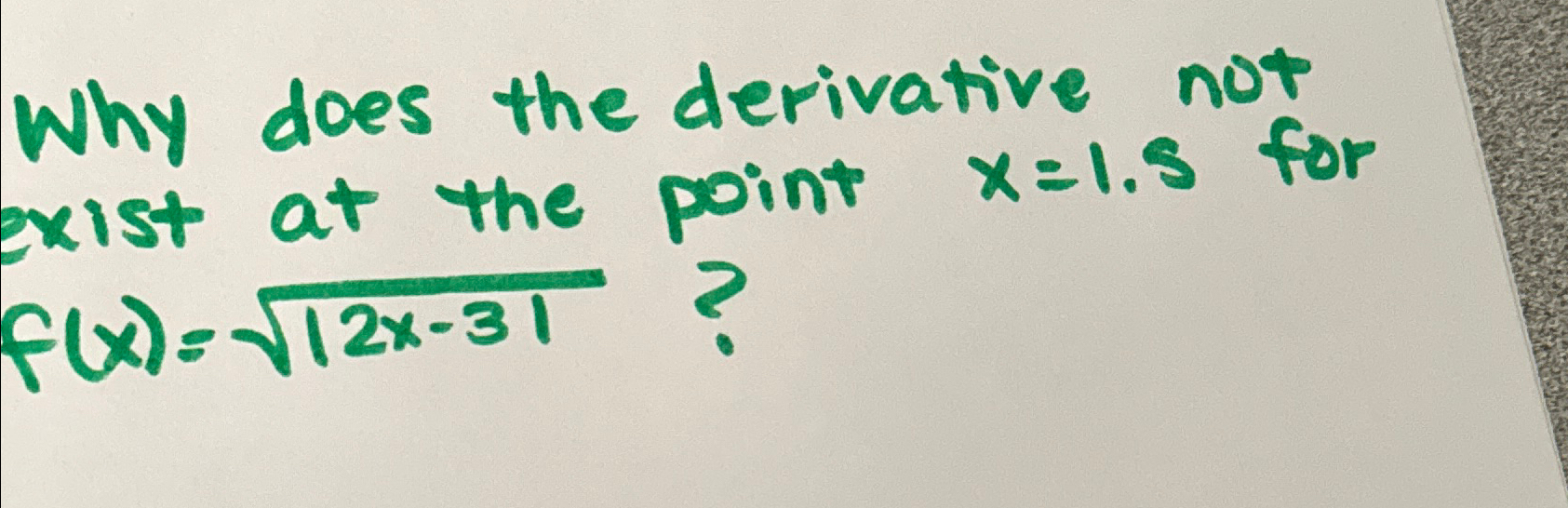 Solved Why does the derivative not exist at the point x=1.5 | Chegg.com