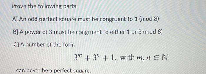 Solved Prove the following parts: A] An odd perfect square | Chegg.com