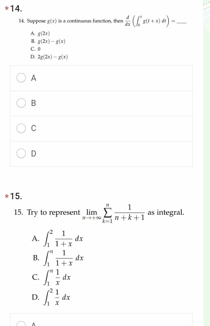 Solved * 14. d 14. Suppose g(x) is a continuous function, | Chegg.com