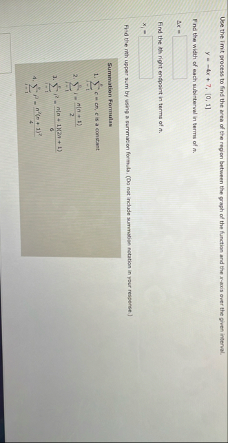 Solved Use the limit process to find the area of the region | Chegg.com