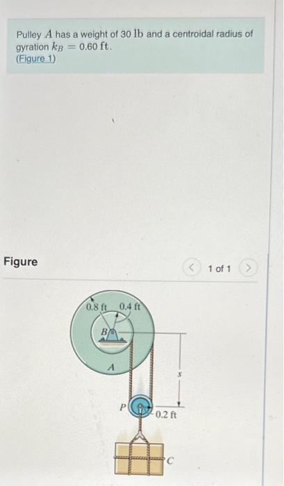 Solved Pulley A has a weight of 30lb and a centroidal radius | Chegg.com