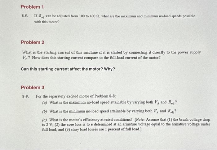 Solved Problems 8−1 to 8−12 refer to the following dc motor: | Chegg.com