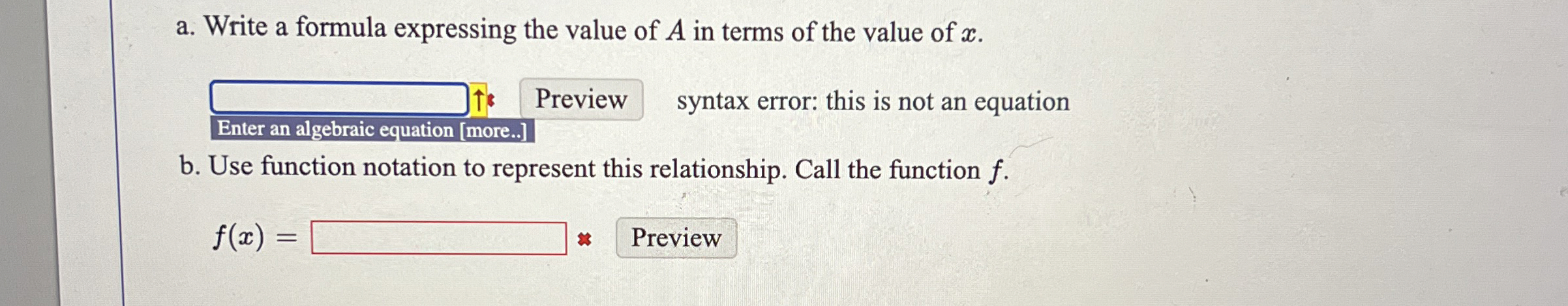 Solved a. ﻿Write a formula expressing the value of A ﻿in | Chegg.com
