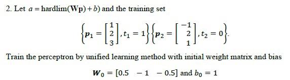 Solved 2. Let a = hardlim(Wp)+b) and the training set | Chegg.com