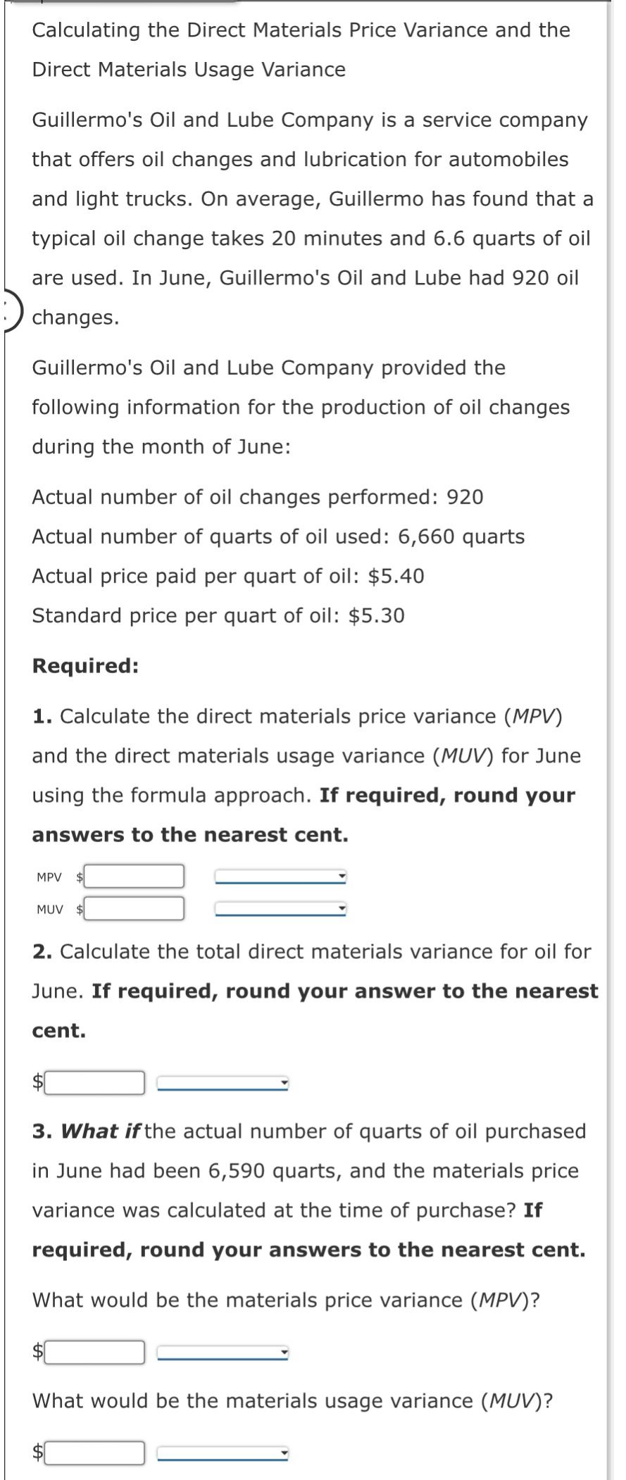 Solved Calculating the Direct Materials Price Variance and | Chegg.com