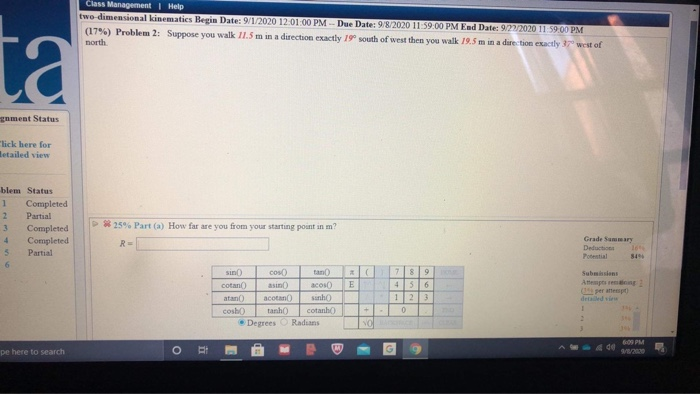 Solved Class Management | Help two dimensional kinematics | Chegg.com