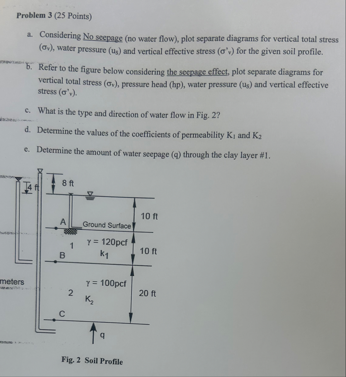 Solved Problem 3 (25 Points)a. Considering No seepage (no | Chegg.com Solved Problem 3 (25 Points)a. Considering No seepage (no | Chegg.com