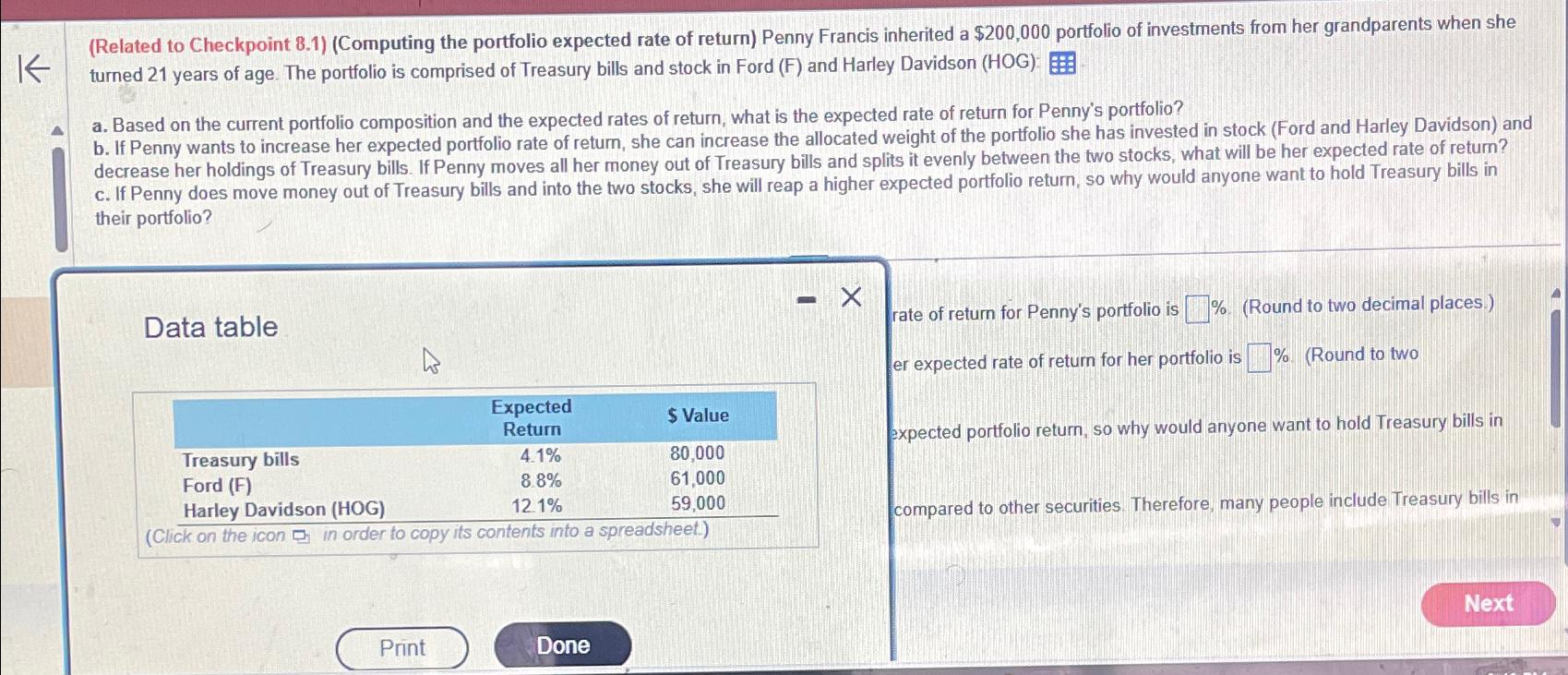 Solved (Related to Checkpoint 8.1) (Computing the portfolio | Chegg.com