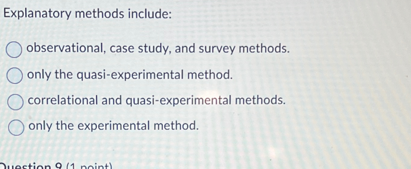 Solved Explanatory methods include:observational, case | Chegg.com