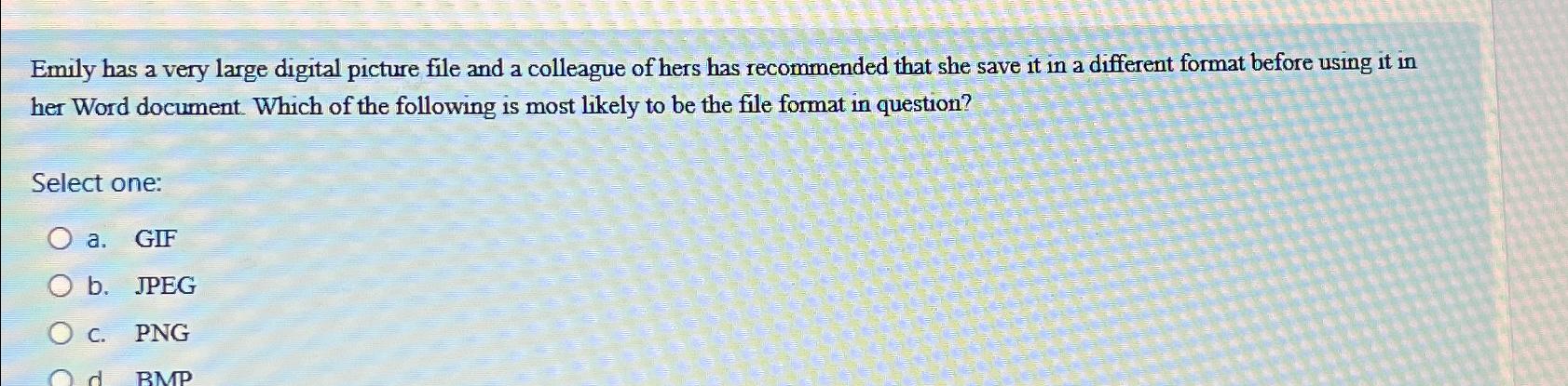 Solved Emily has a very large digital picture file and a | Chegg.com