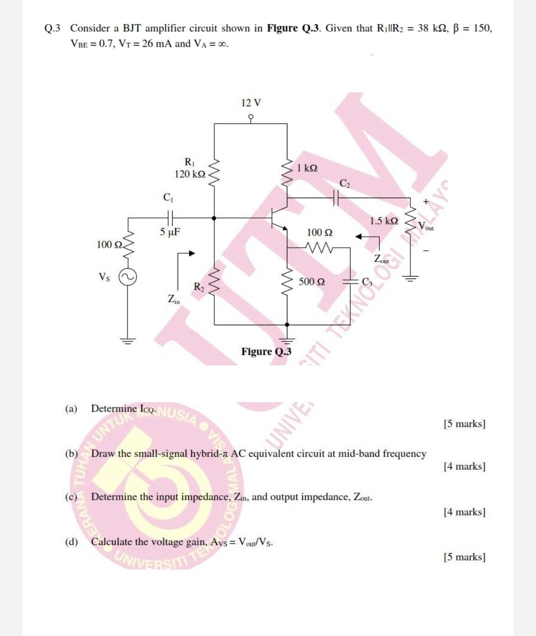 Solved Q.3 Consider a BJT amplifier circuit shown in Figure | Chegg.com