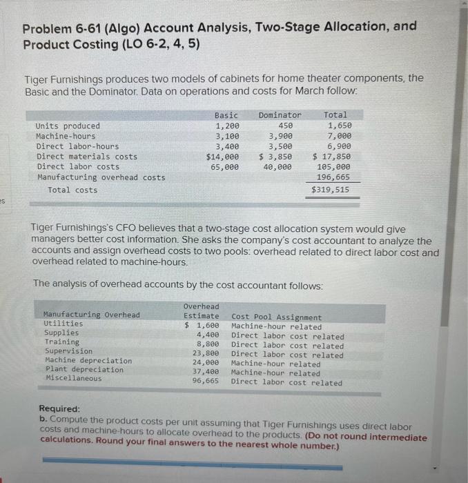 Solved Problem 6-61 (Algo) Account Analysis, Two-Stage | Chegg.com
