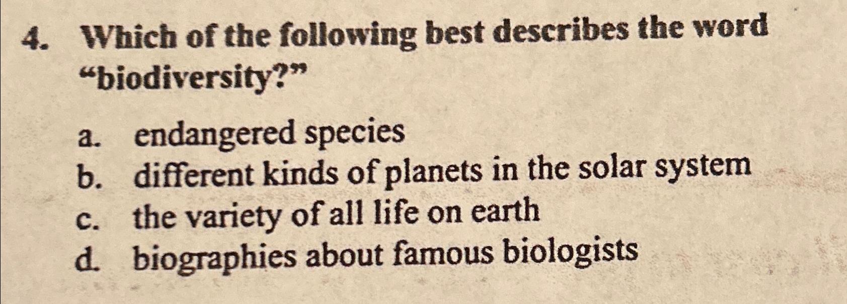 Solved Which of the following best describes the word | Chegg.com