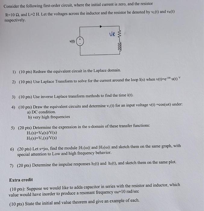 Solved Consider the following first-order circuit, where the | Chegg.com