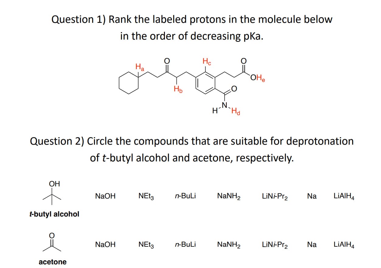 Solved Question 1) ﻿Rank the labeled protons in the molecule | Chegg.com
