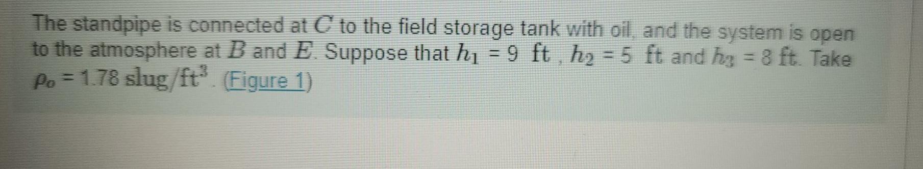 Solved The standpipe is connected at C to the field storage | Chegg.com