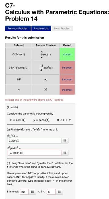 Solved C7- Calculus with Parametric Equations: Problem 14 | Chegg.com